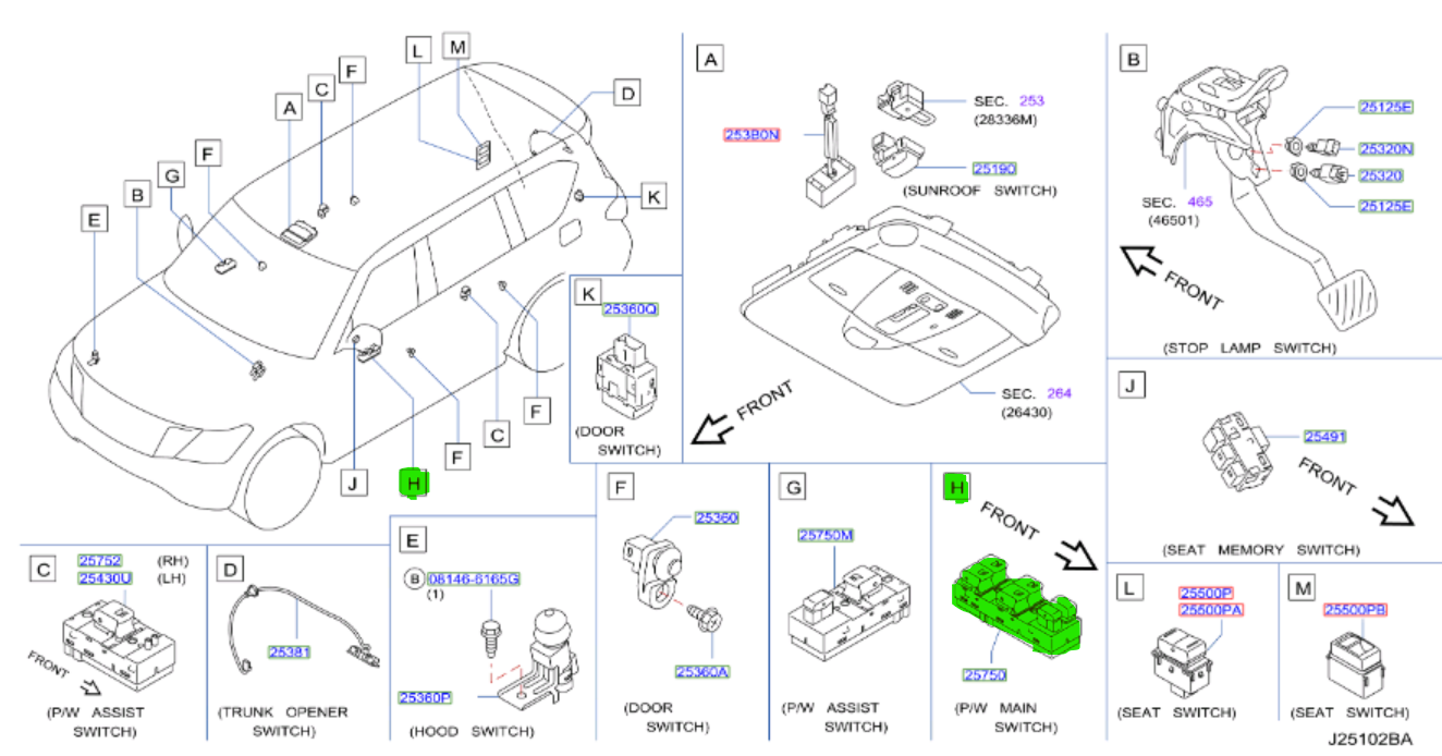 SWITCH ASSY-POWER WINDOW,MAIN Nissan Patrol 2014 - 2019