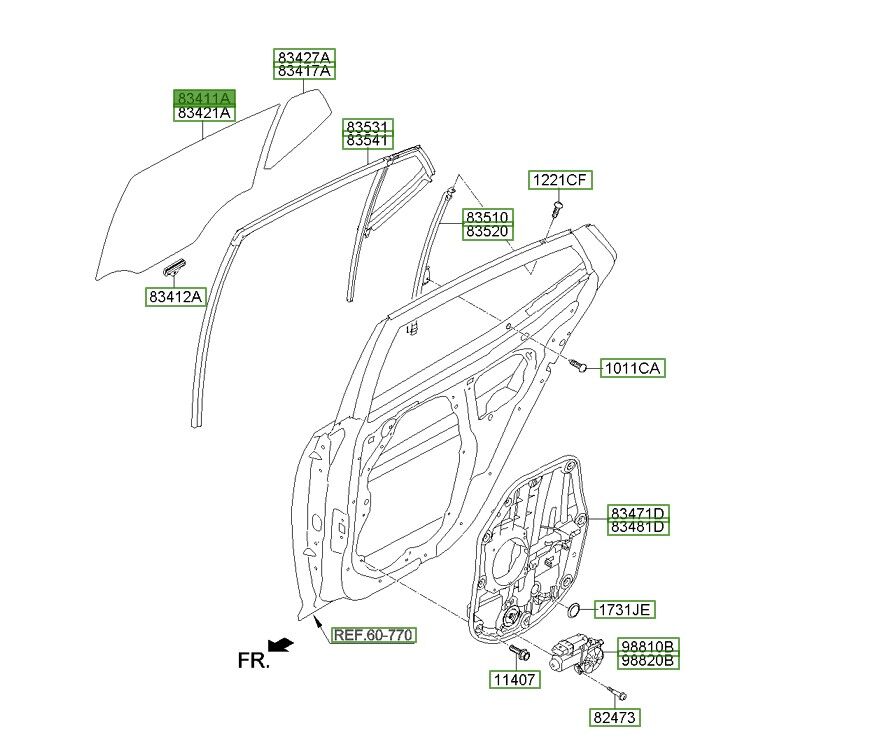 GLASS - REAR DOOR WINDOW, LH Kia Optima 2013 - 2015