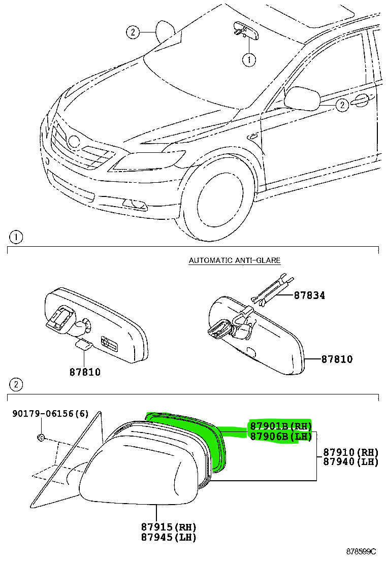 MIRROR SUB ASSY OUTER REAR VIEW LH Toyota Camry 2007 - 2011