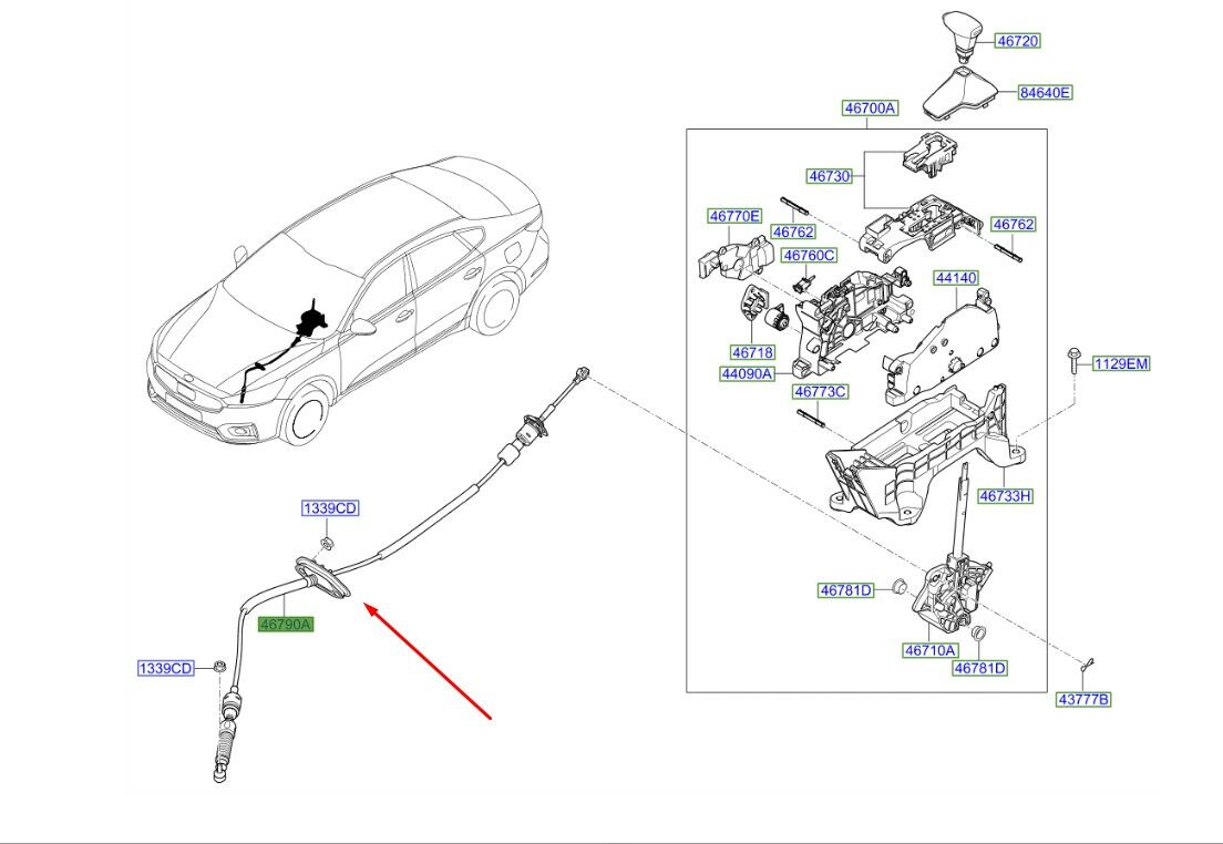 CABLE ASSY-AUTO TRANSMISSION Kia Cadenza 2017 - 2019 46790-F6200