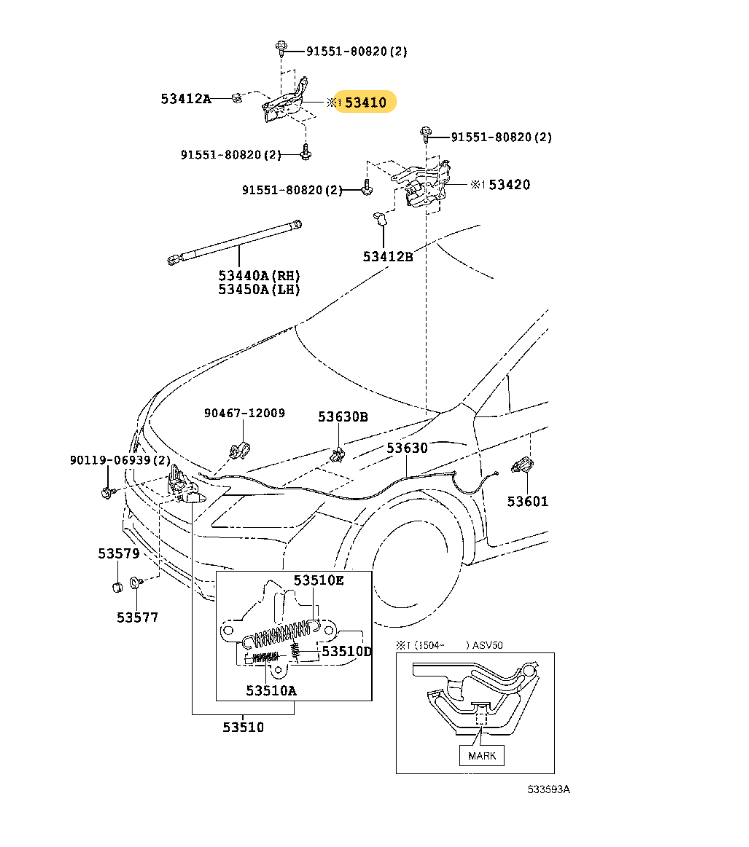 HINGE ASSY HOOD RH Toyota Camry 2016 - 2017 5341006330