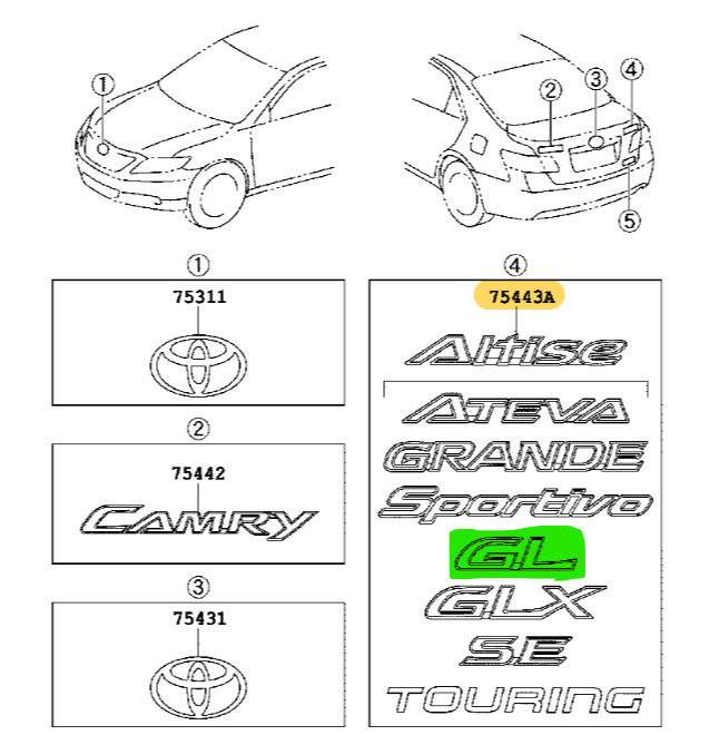PLATE, LUGGAGE COMPARTMENT DOOR, NO.3 Toyota Camry 2007 - 2011 7544306320