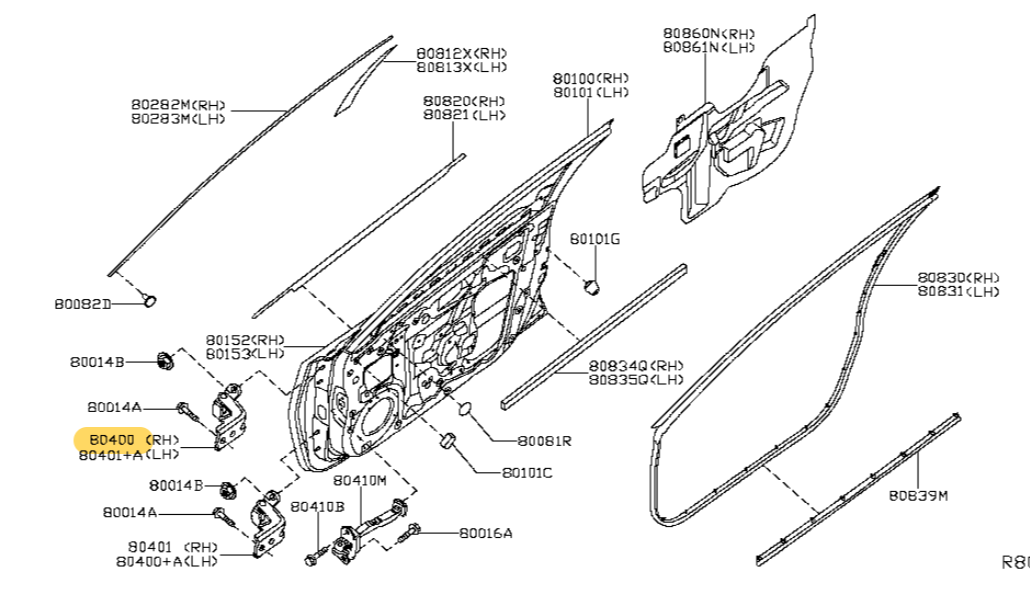 Nissan Altima HINGE ASSY REAR DOOR UPPER LH 2013 - 2018 80400-5AA0B