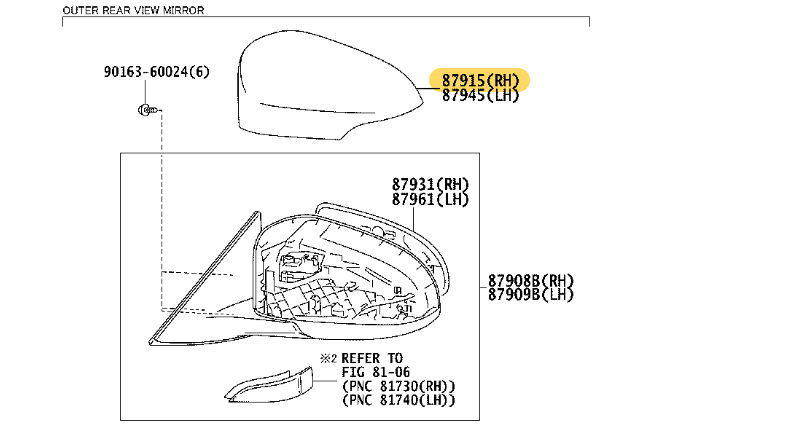 MIRROR SUB ASSY OUTER REAR VIEW RH Toyota Camry 2012 - 2015 8791506909