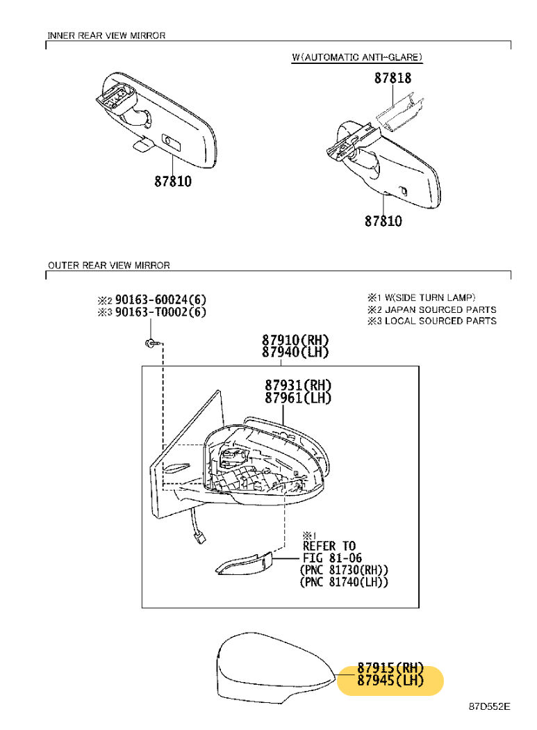 COVER, OUTER MIRROR LH Toyota Yaris 2014 - 2016 879450D910