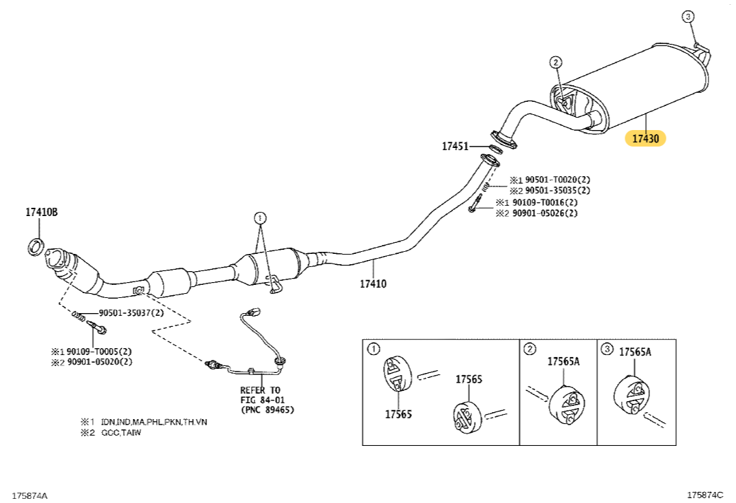 Pipe Assy, Exhaust, Tail Toyota COROLLA 2011 - 2013 174300D530