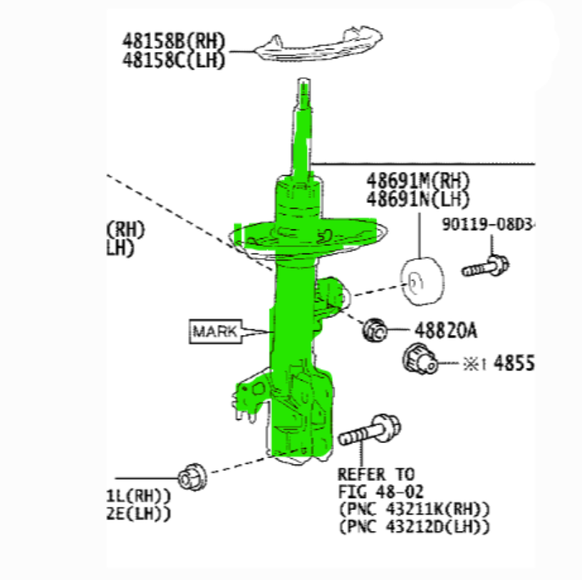 ABSORBER ASSY SHOCK FRONT RH Toyota Camry 2018 - 2022 [CLONE] 4852080534