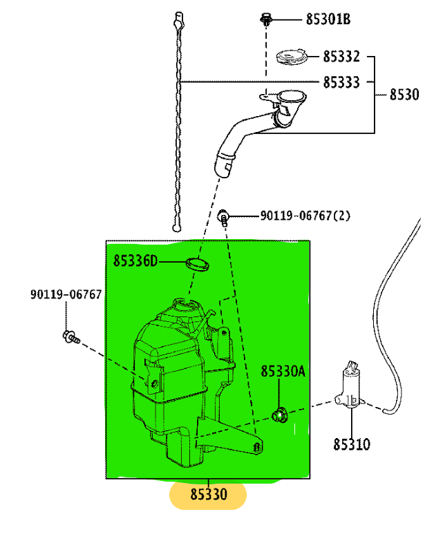 JAR ASSY WINDSHIELD WASHER Toyota Camry 2018 - 2022 8531533530