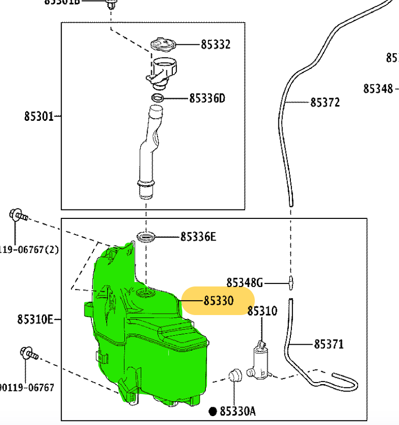 Jar Assy, Windshield Washer Toyota Corolla 2020 - 2022 8531502750