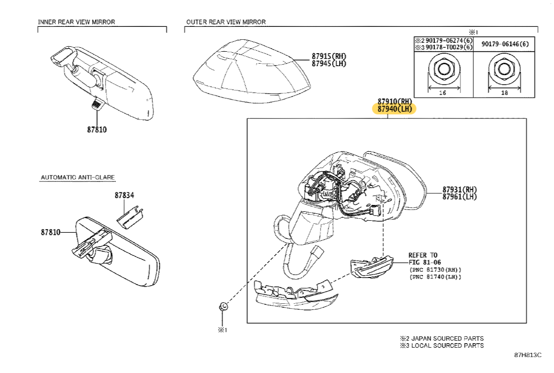 Mirror Assy, Outer Rear View, Lh Toyota Corolla 2020 - 2022 8794002M70