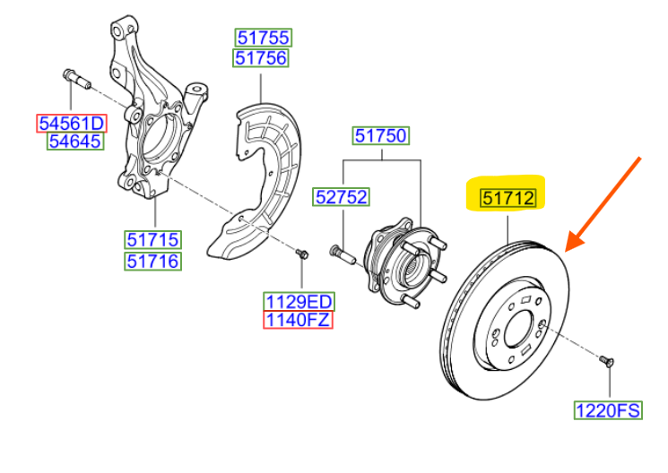 Disc-Front Wheel Brake Hyundai Sonata 2011 - 2017 51712-3K000-K-102