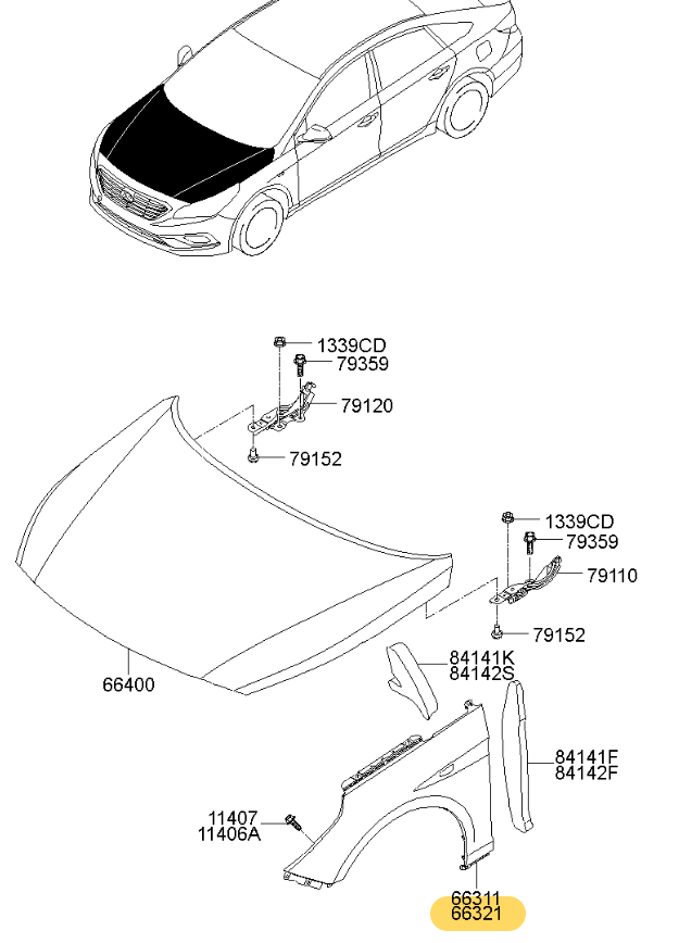 Panel-Fender,Lh Hyundai Sonata 2015 - 2017 66311-C1000-T