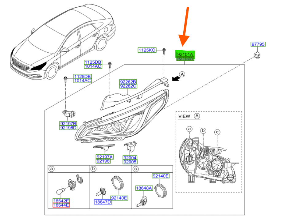 Lamp Assy-Head,Lh Hyundai Sonata 2015 - 2017 92101C1080