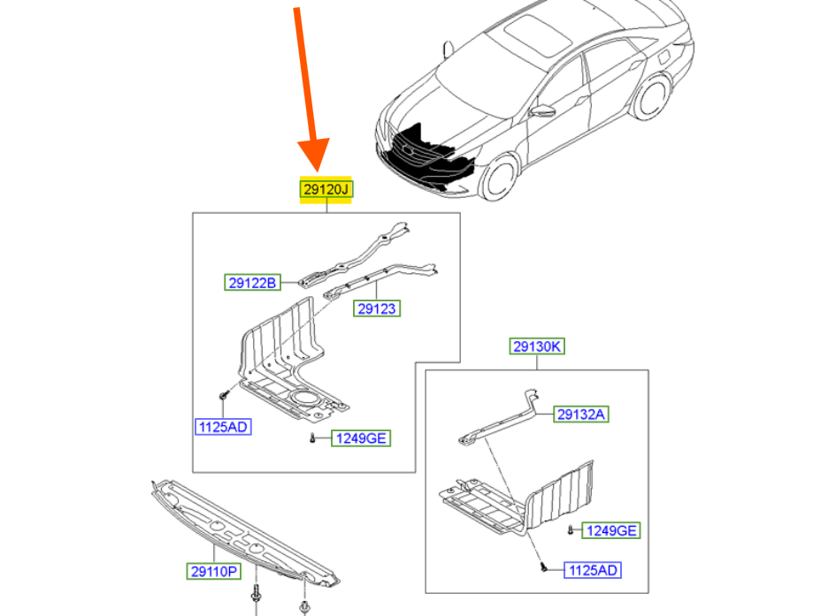 بطانة مكينة امامي يمين هونداي سوناتا 2011 - 2015 29120-2T000-M