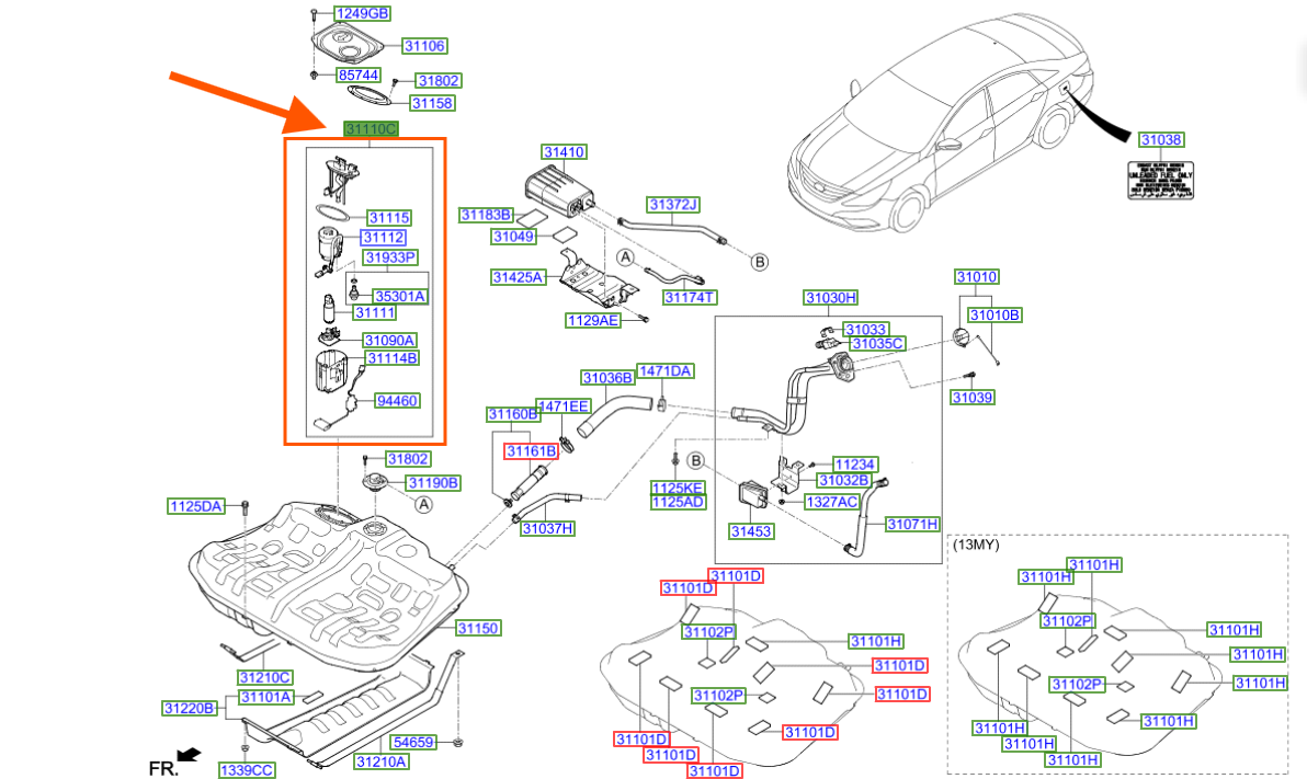 Fuel Pump & Sender Module Assy Hyundai Sonata 2011 - 2015 31110-3R100-K