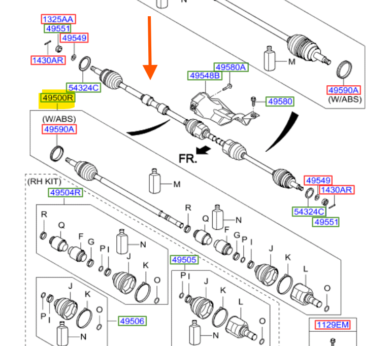 Shaft Assy-Drive,Rh Hyundai Sonata 2011 - 2015 49501-3S281-K