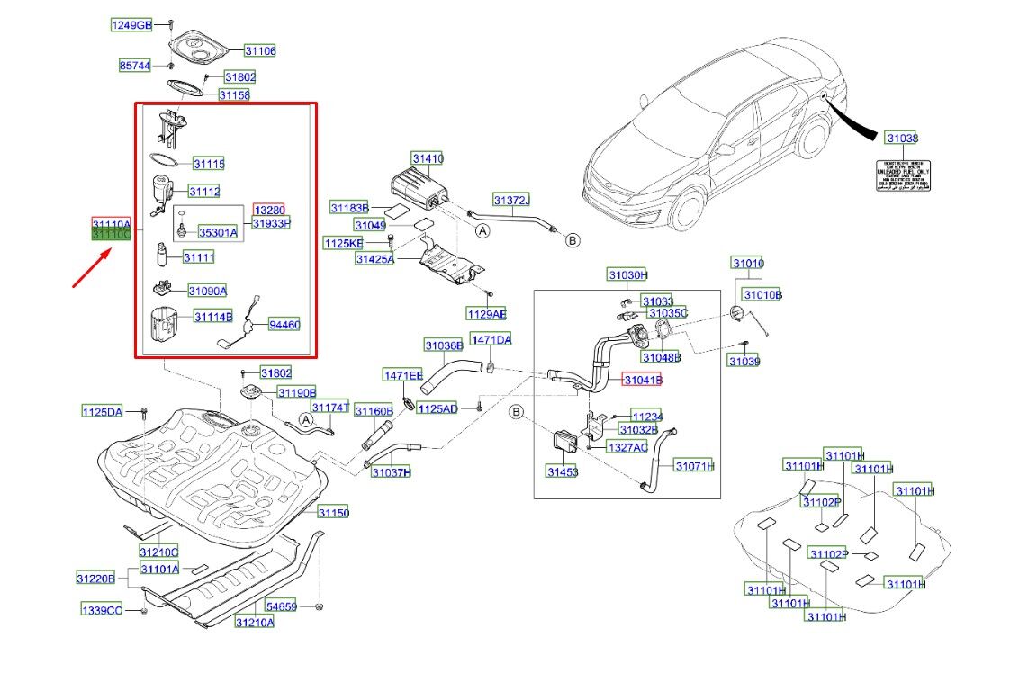 FUEL PUMP & SENDER MODULE ASSY Kia Optima 2011 - 2015 31110-3R100-K
