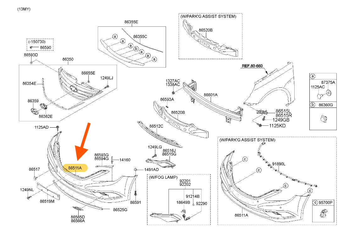 Cover-Fr Bumper Hyundai Sonata 2011 - 2015 86511-3S700-T