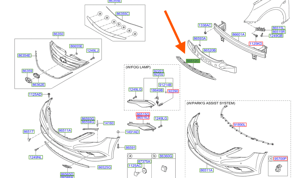 Grille-Front Bumper Hyundai Sonata 2011 - 2015 865613S700