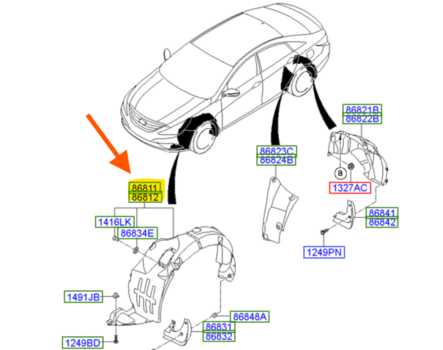 بطانة رفرف امامي يسار هونداي سوناتا 2011 - 2015 86811-3S500-T