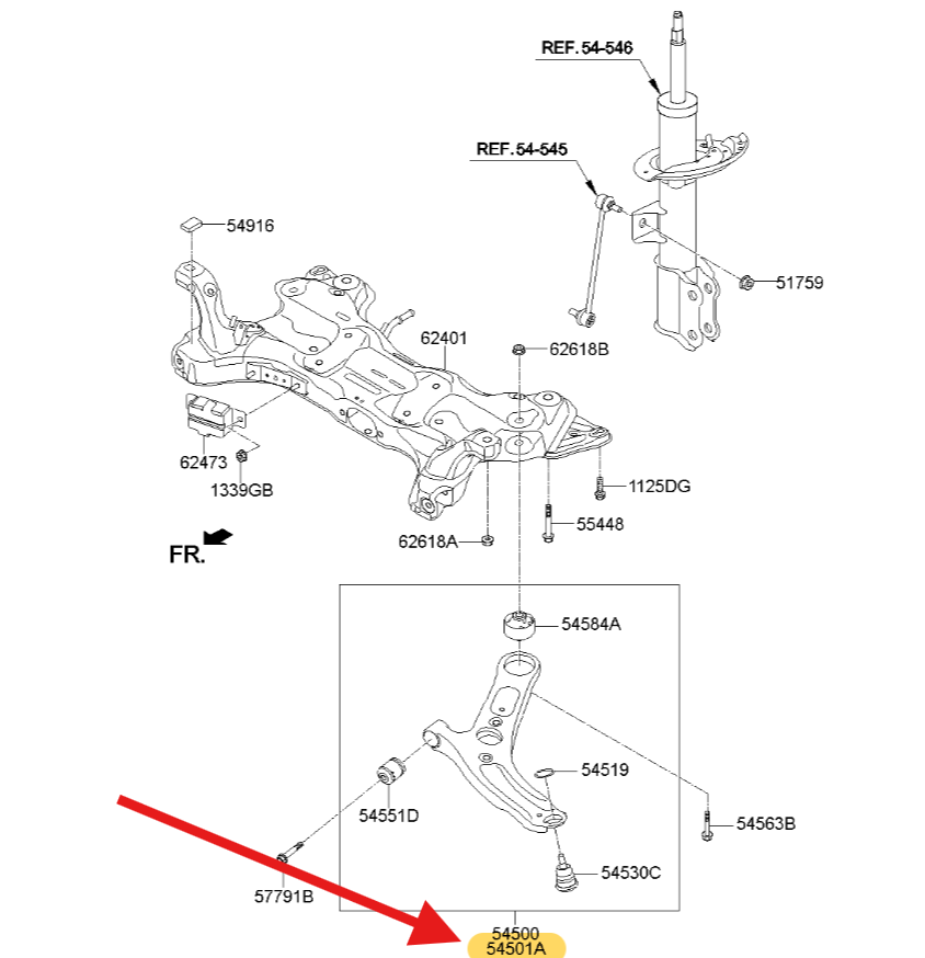 Arm Complete - Front Lower, RH Hyundai Elantra 2012 - 2016 545013X700-TRIO