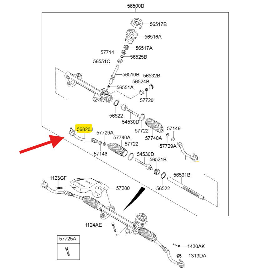 End Assy-Tie Rod,Rh Hyundai Elantra 2012 - 2016 56820-3X090-K