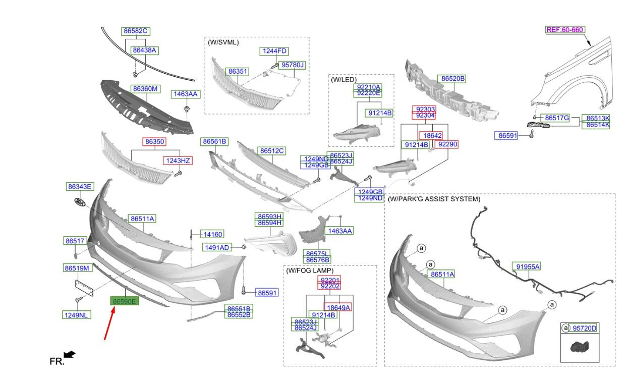 LIP ASSY - FRONT BUMPER Kia Optima 2019 - 2020 86591D4500