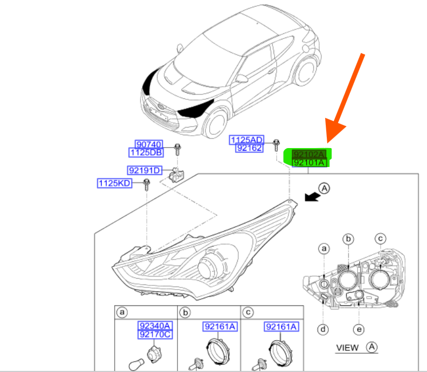 Lamp Assy-Head,Rh Hyundai Veloster 2012 - 2015 921022V140-TRIO