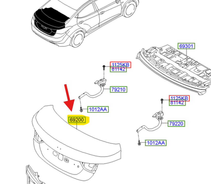 Panel Assy-Trunk Lid Hyundai Elantra 2012 - 2016 69200-3X110-T