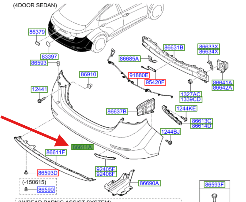 Cover-Rear Bumper Hyundai Elantra 2014 - 2015 86611-3X700-TH