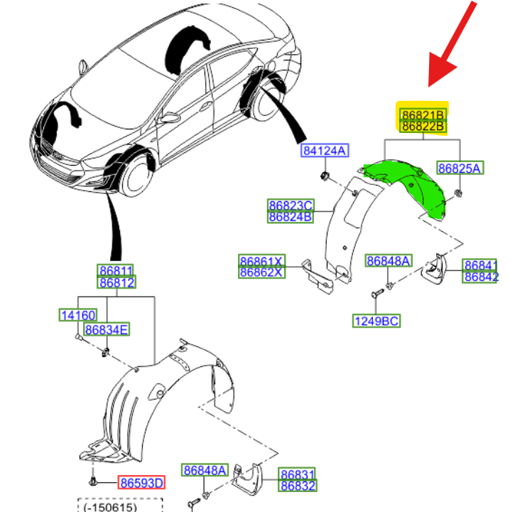 Guard Assy-Rear Wheel,Rh Hyundai Elantra 2014 - 2016 868223X700