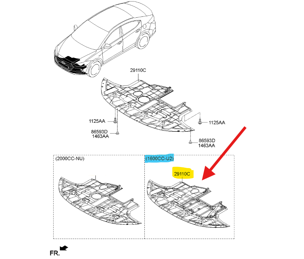 Panel Assy-Under Cover Hyundai Elantra 2017 - 2018 29110F2000-TRIO