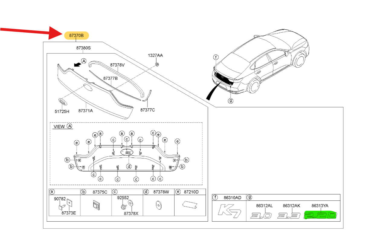 Moulding Assy-Back Panel Kia Cadenza 2017 - 2019 87370F6000B4U