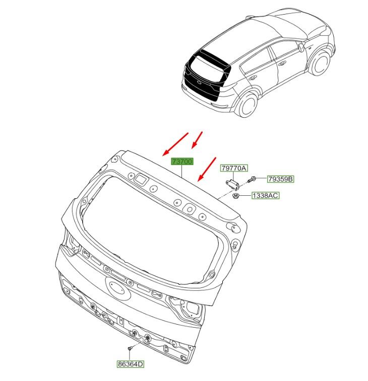 PANEL ASSY - TAILGATE Kia Sportage 2016 - 2022 73700F1020