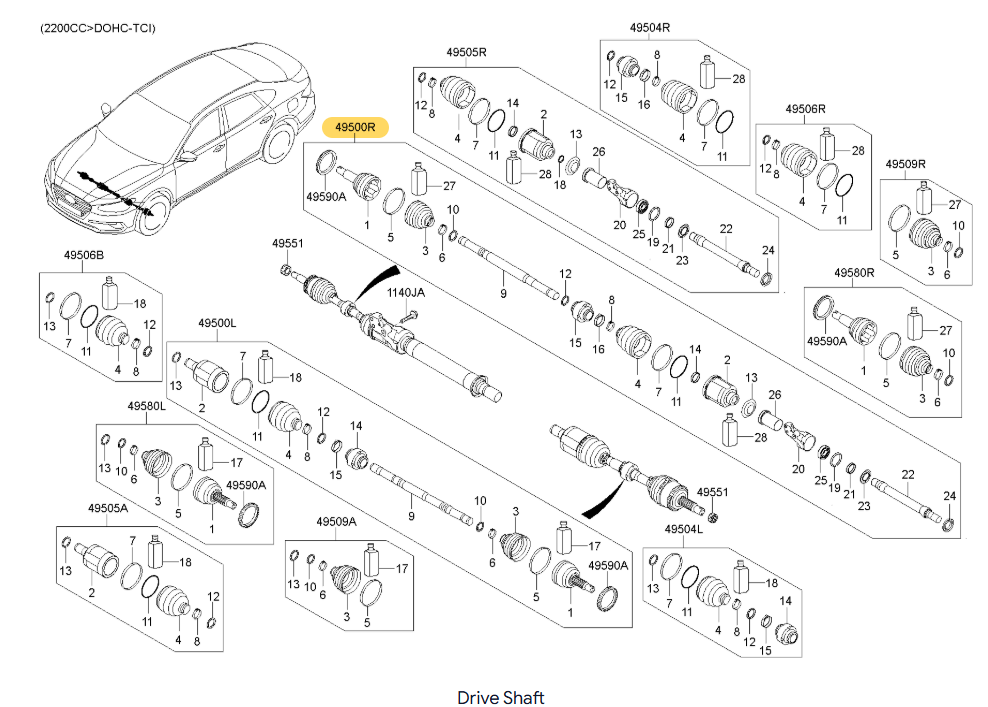 Shaft Assy-Drive,Rh Hyundai Azera 2018 - 2020 49501G8250