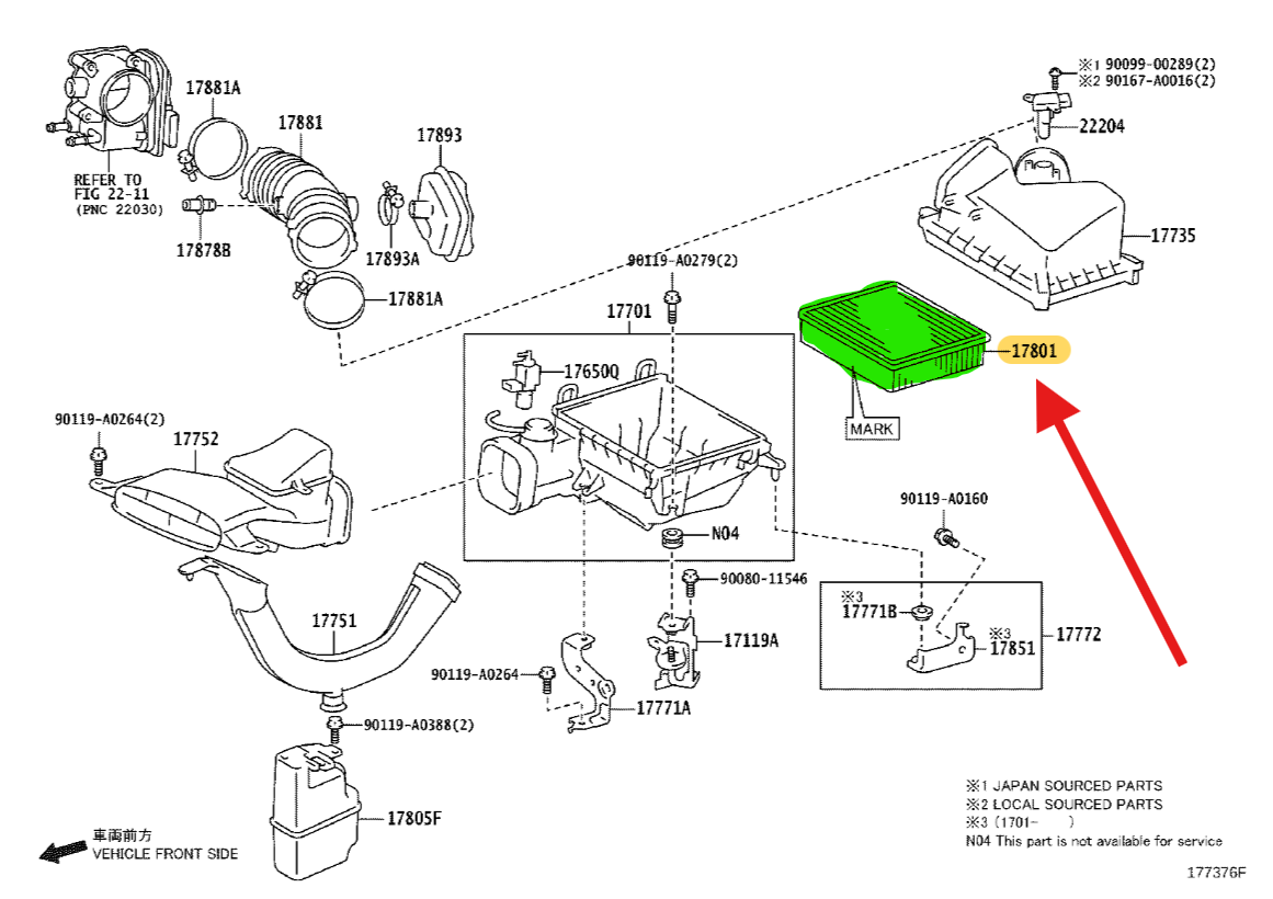 Element Sub-Assy, Air Cleaner Filter Toyota Avalon 2013 - 2017 ...