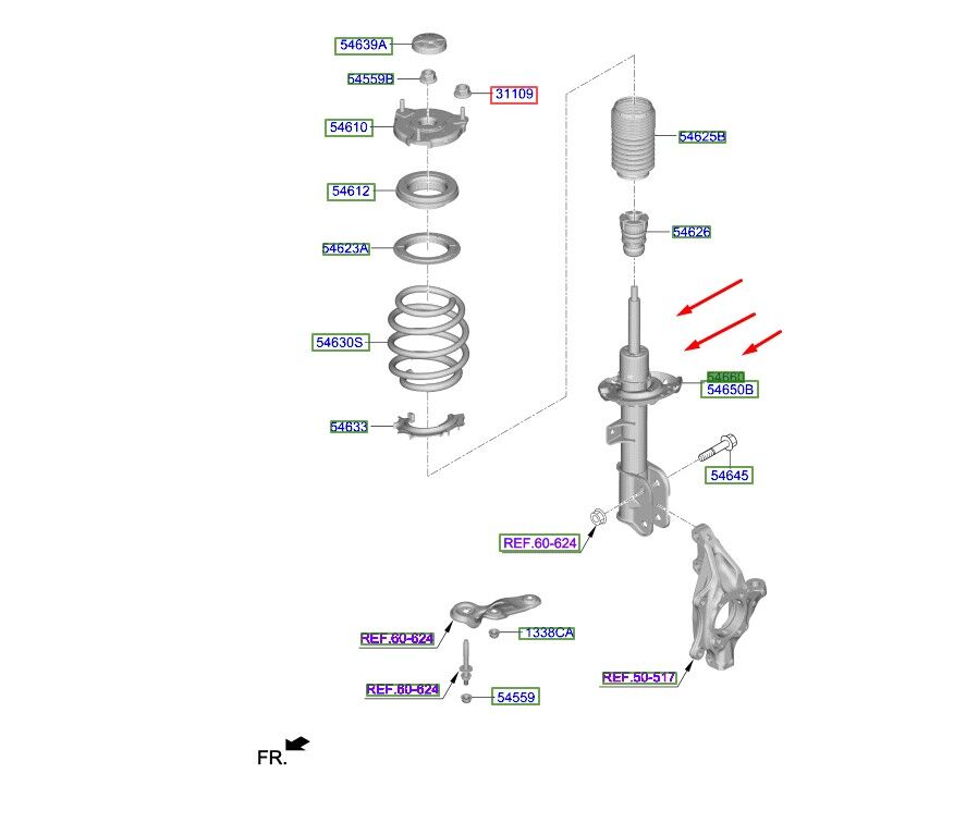STRUT ASSY - FRONT, RH Hyundai Palisade 2019 - 2022 54651S8000