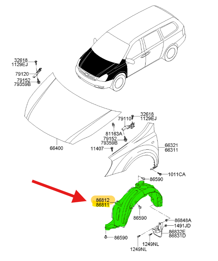 Guard Assy-Front Wheel,Lh kia Carnaval 2006 - 2014 868114D002