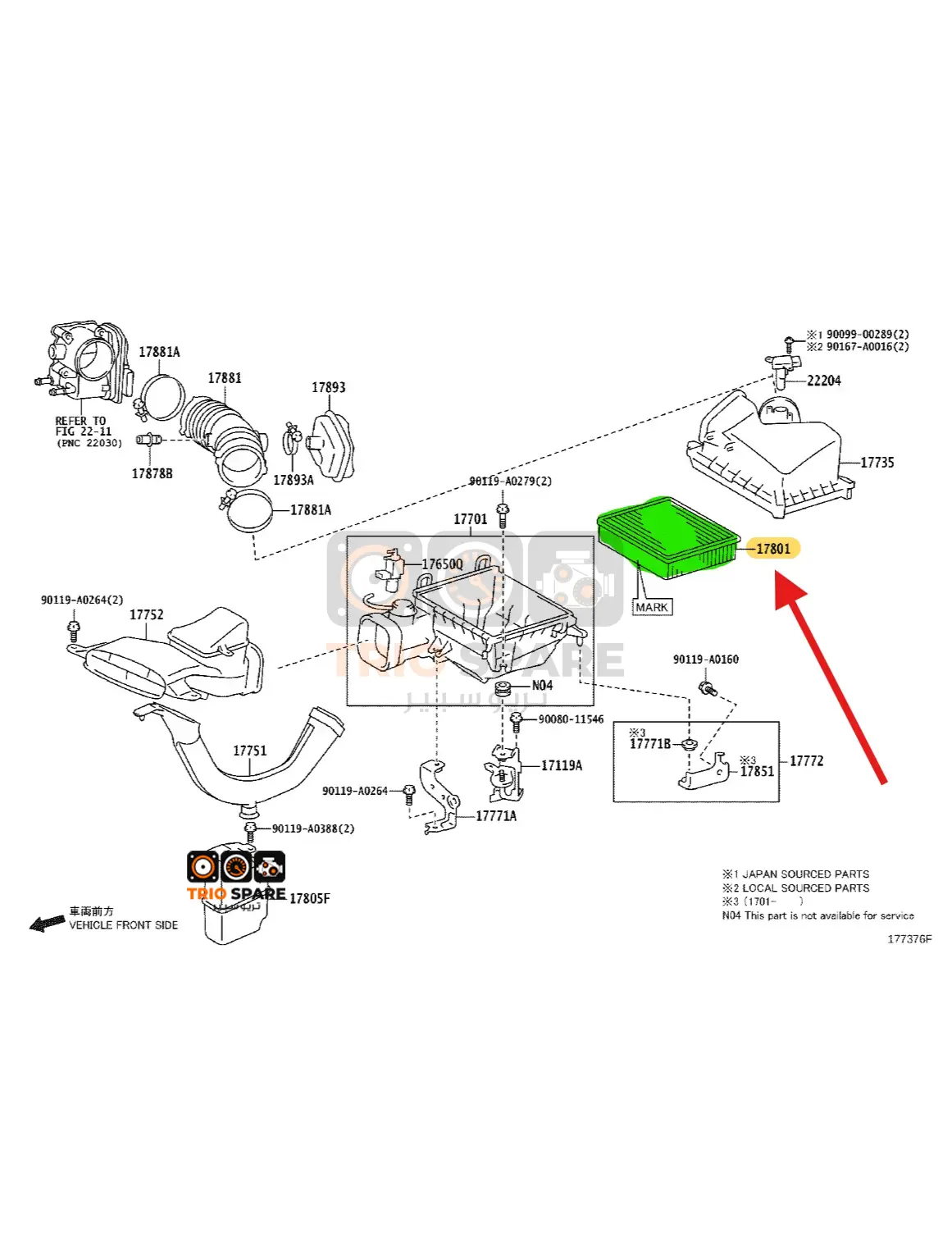 Element Sub-Assy, Air Cleaner Filter Toyota Avalon 2013 - 2017 ...