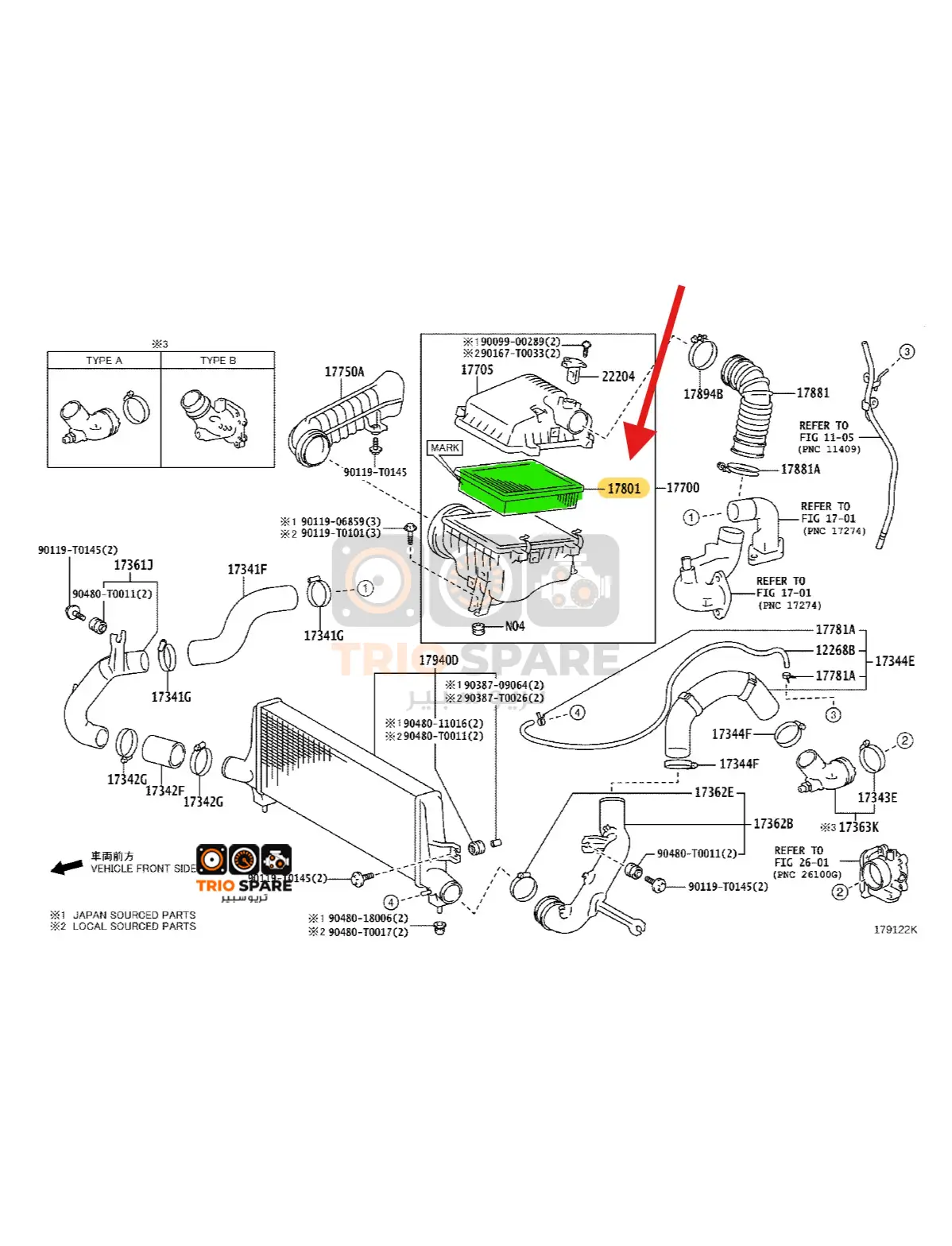 Element Sub-Assy, Air Cleaner Filter Toyota Innova 2016 - 2022 178010L040